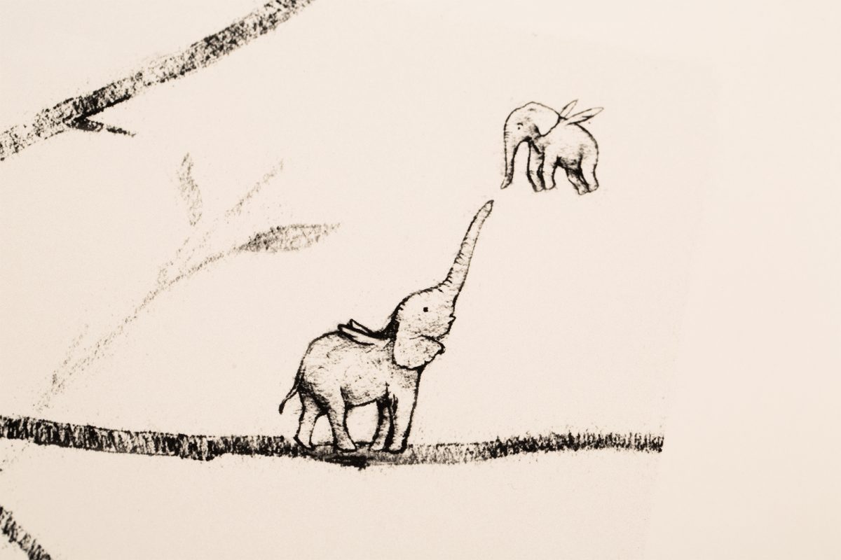 Things With Wings Print – Elephant Bird Mother and Baby – Esther Connon